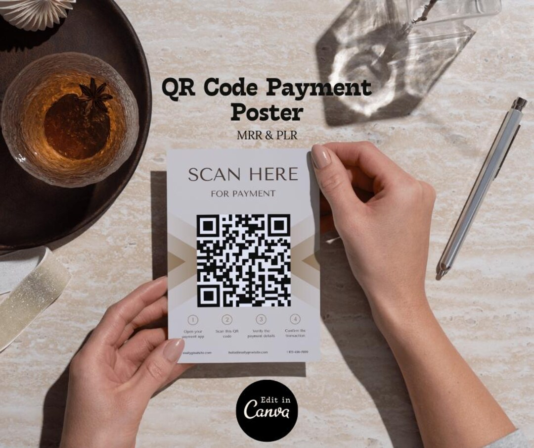 Editable QR Code Payment Poster Template | Canva Editable Design With MRR & PLR for Business ...