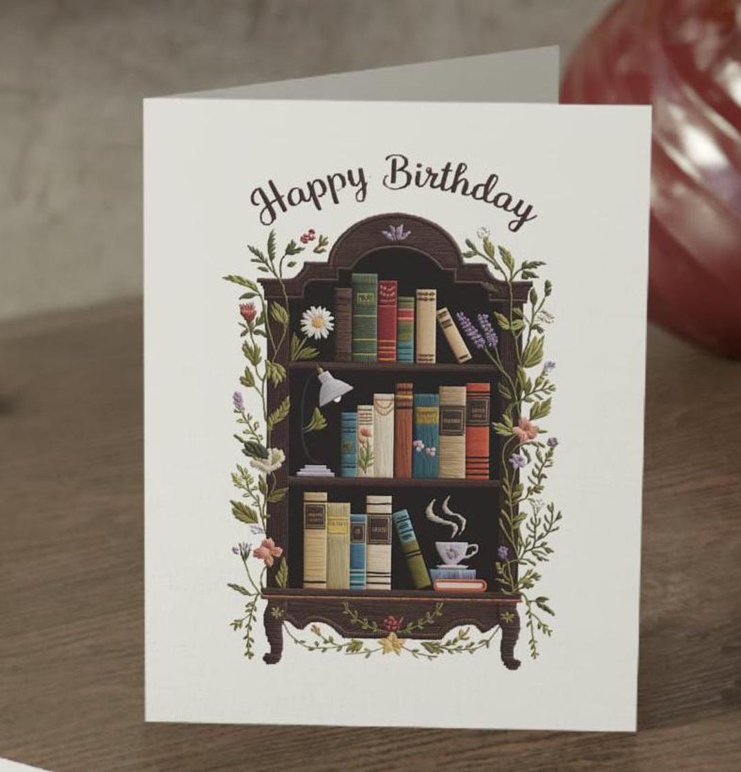 Book Lover Birthday Card Book Lover Greeting Cards Books and Flowers ...