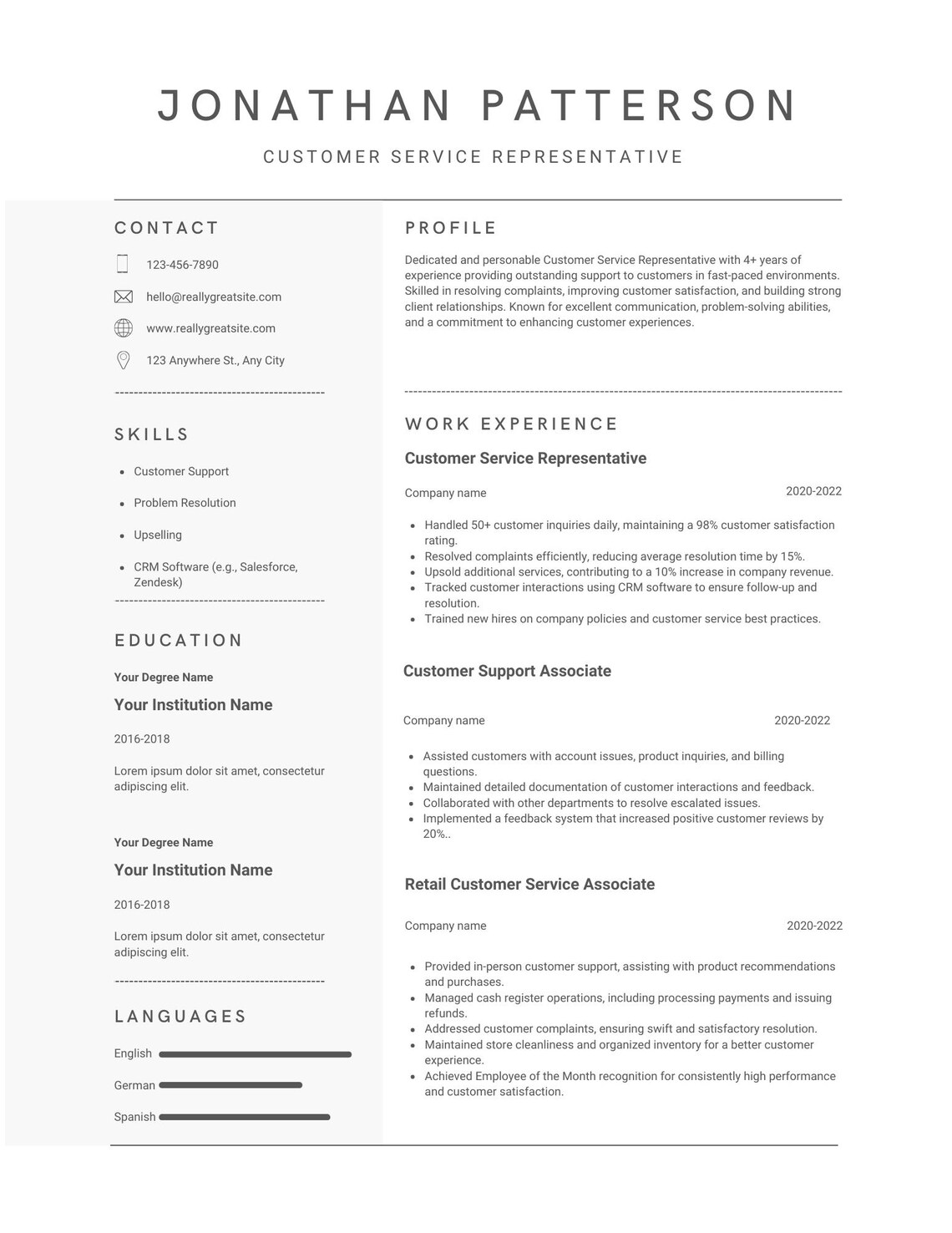 Professional Resume Template for Canva | Resume With Border Line ...