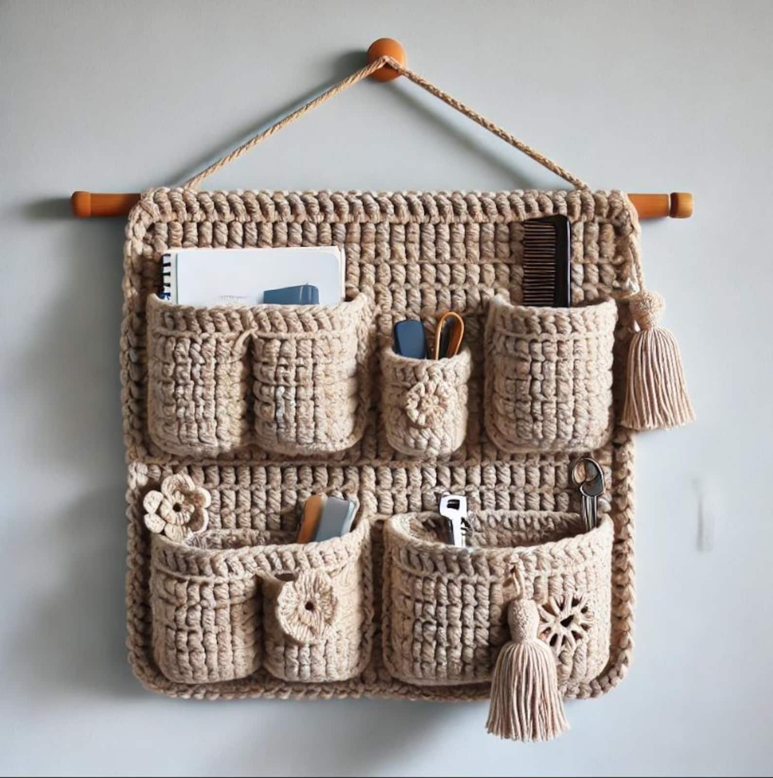 Handmade Crochet Wall Organizer With Pockets - Home Decor & Storage ...