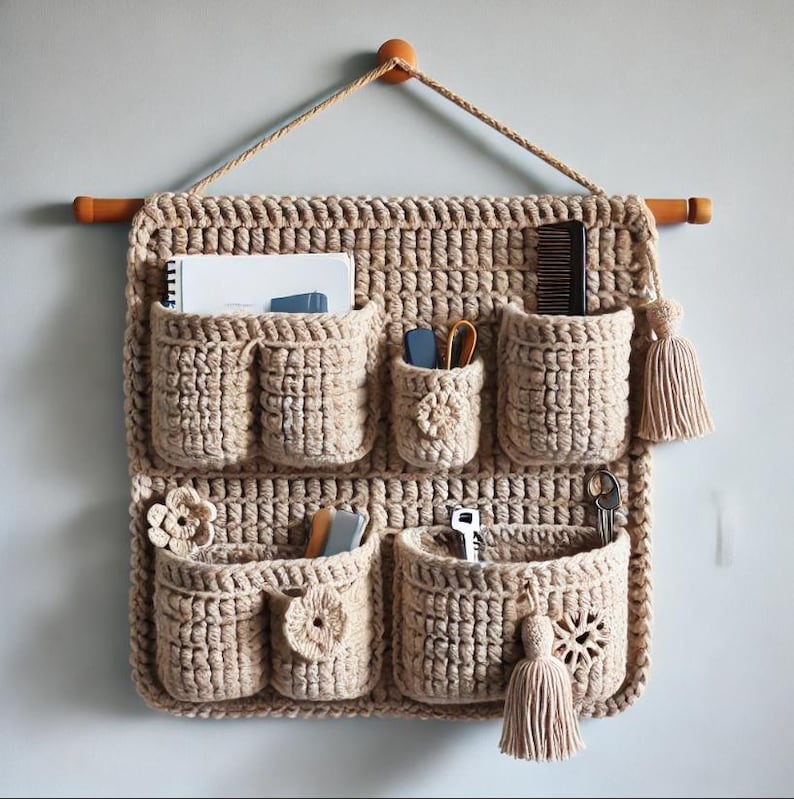 Handmade Crochet Wall Organizer With Pockets - Home Decor & Storage ...