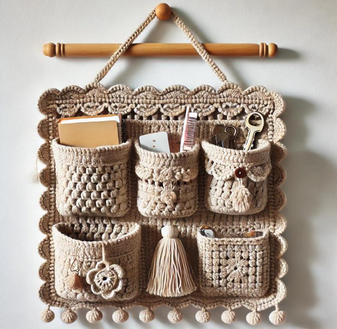 Handmade Crochet Wall Organizer With Pockets - Home Decor & Storage ...