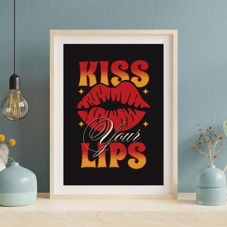 Printable Kiss Your Lips Wall Art Print With Red Lipstick Lip Print ...