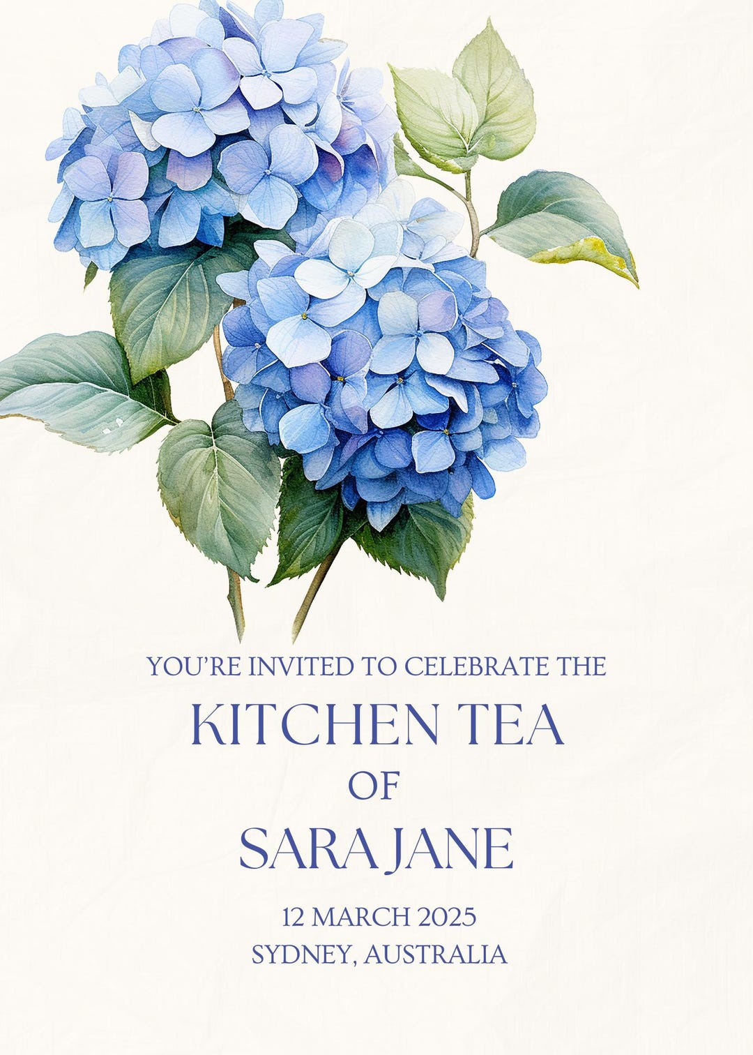 Simple Blue Hydrangea-themed Invitation - Etsy