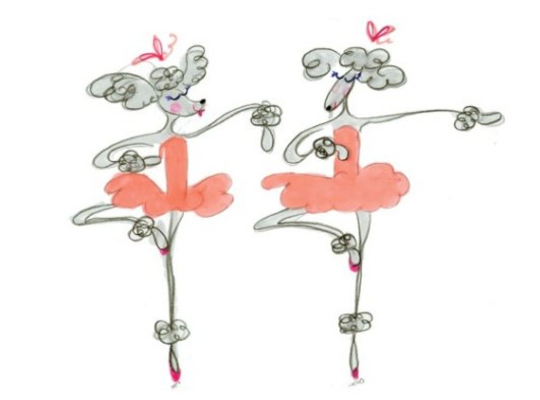Poodle Ballerinas Art-8"x10" Print-2 Grey Poodle Dancers-coral Tutus ...