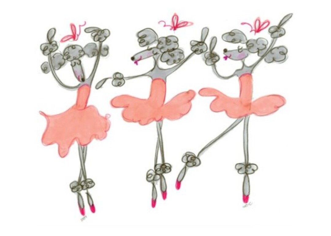 Poodle Ballerinas Art-print-8"x10"- 3 Grey Poodle Dancers-coral Tutus ...