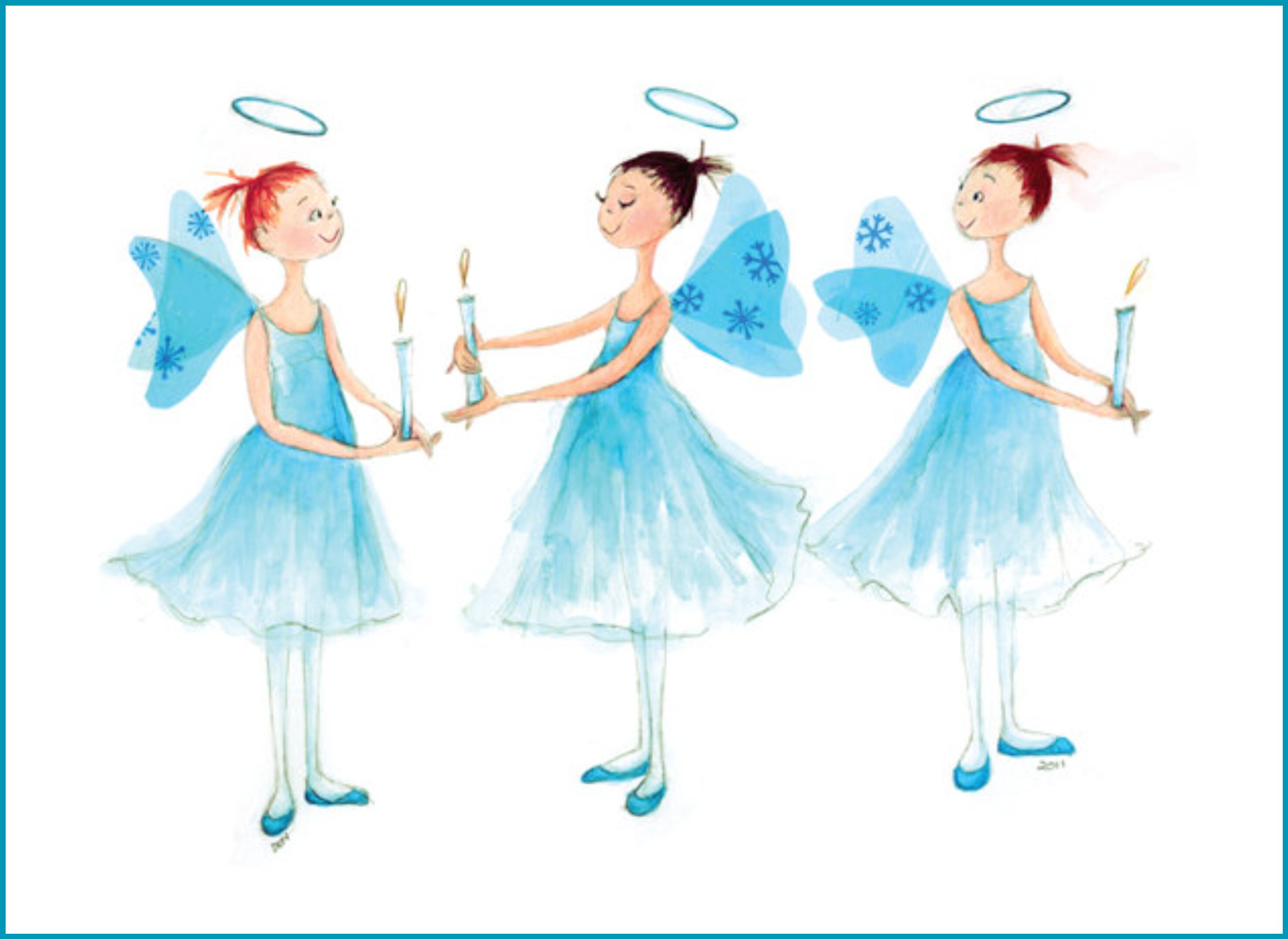 Angels Art-8"x10" Print-ballet Dance-3 Angels Girls Dancers-blue White ...