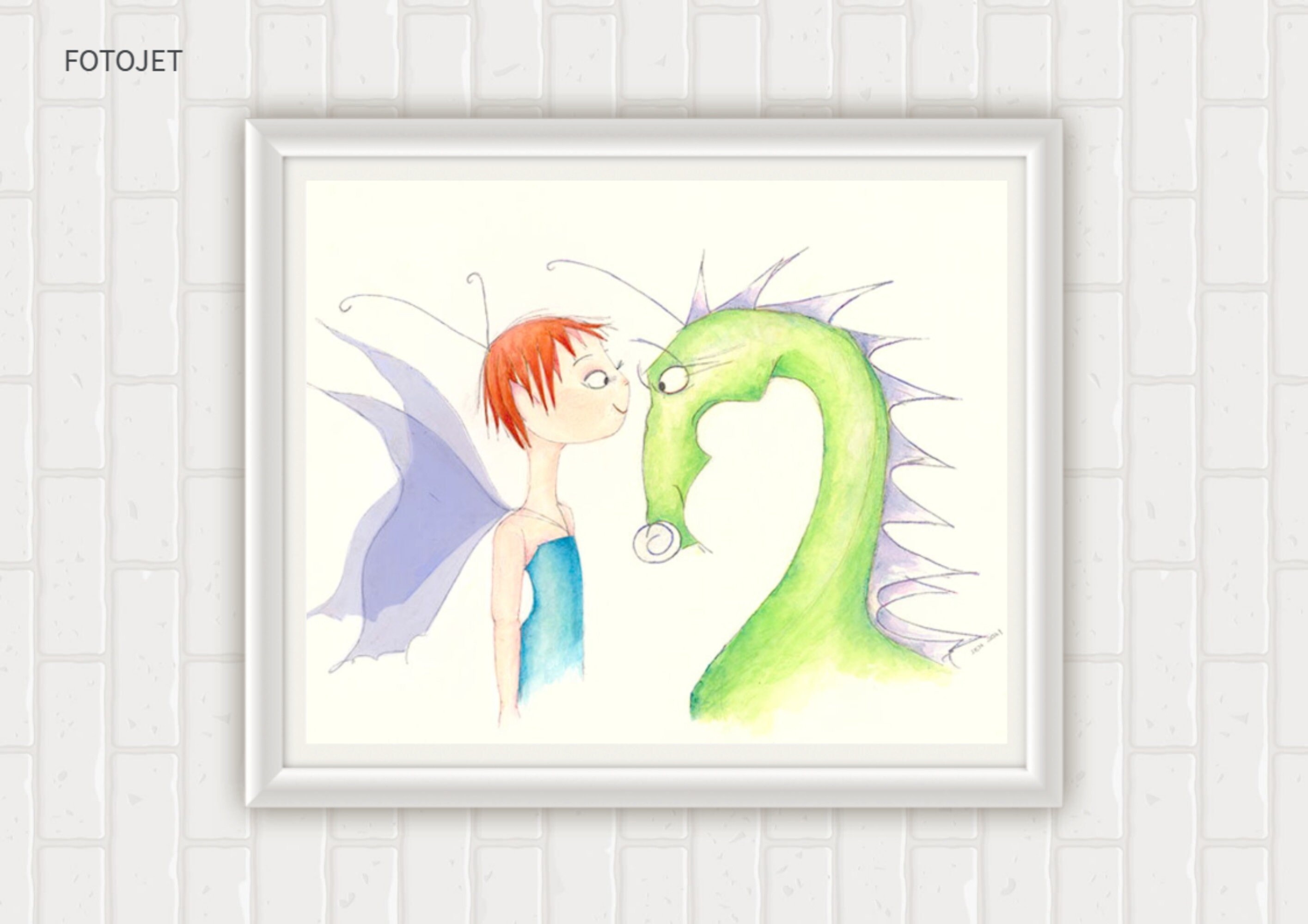 Dragon and Pixie Fairy Art-prints (8"x10")-set of 2 -green Blue Dragons ...