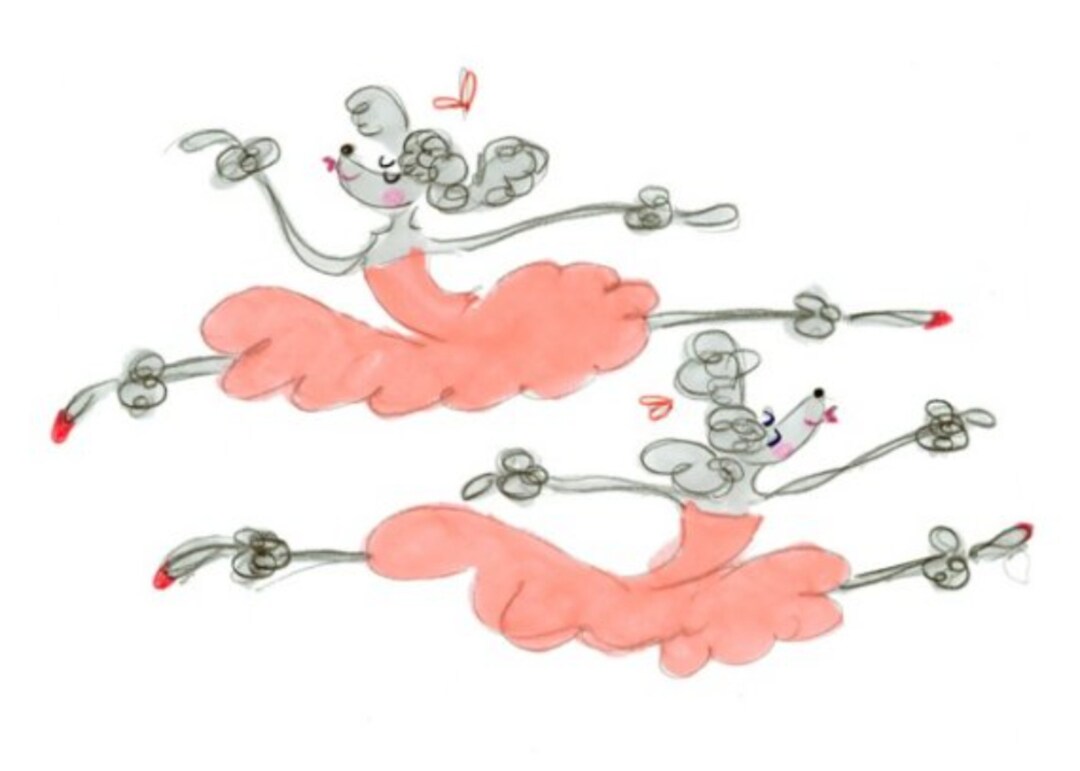 Poodle Ballerinas Art Print-8"x10"- 2 Grey Poodle Dancers-coral Tutus ...