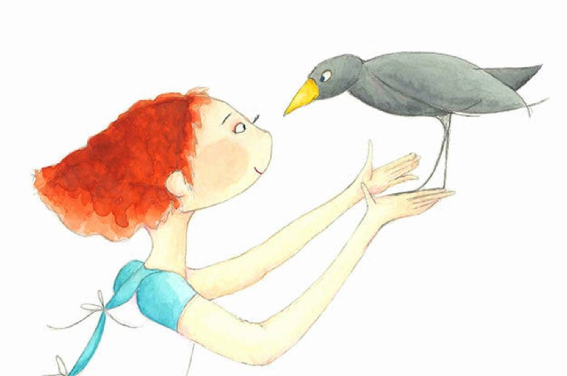 Girl Bird Art-8"x10" Print-sing a Song of Sixpence-maid Child-blackbird ...