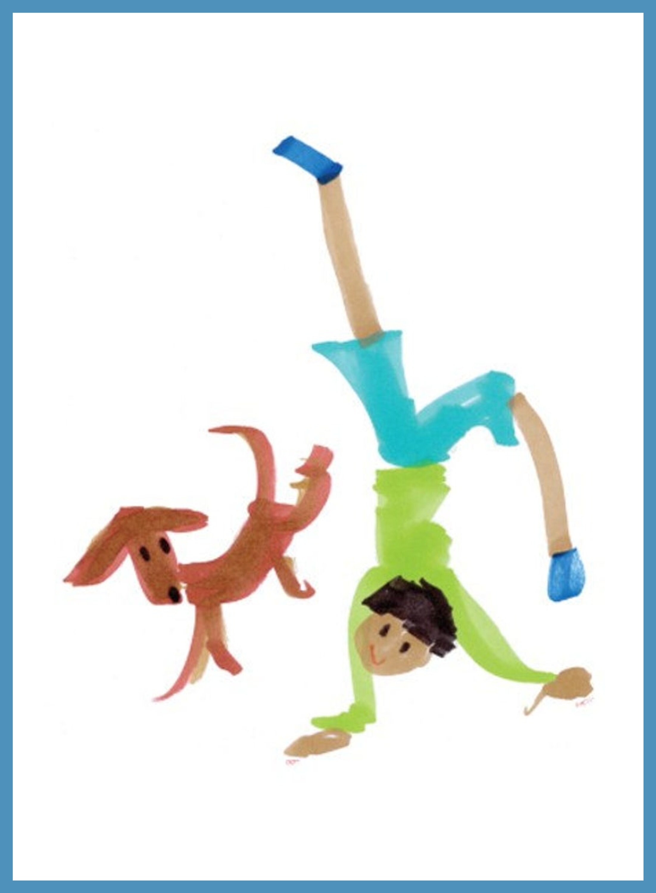 Boy & Dog Art-8"x10" Print-illustration-drawing-boy-brown Dog-blue ...