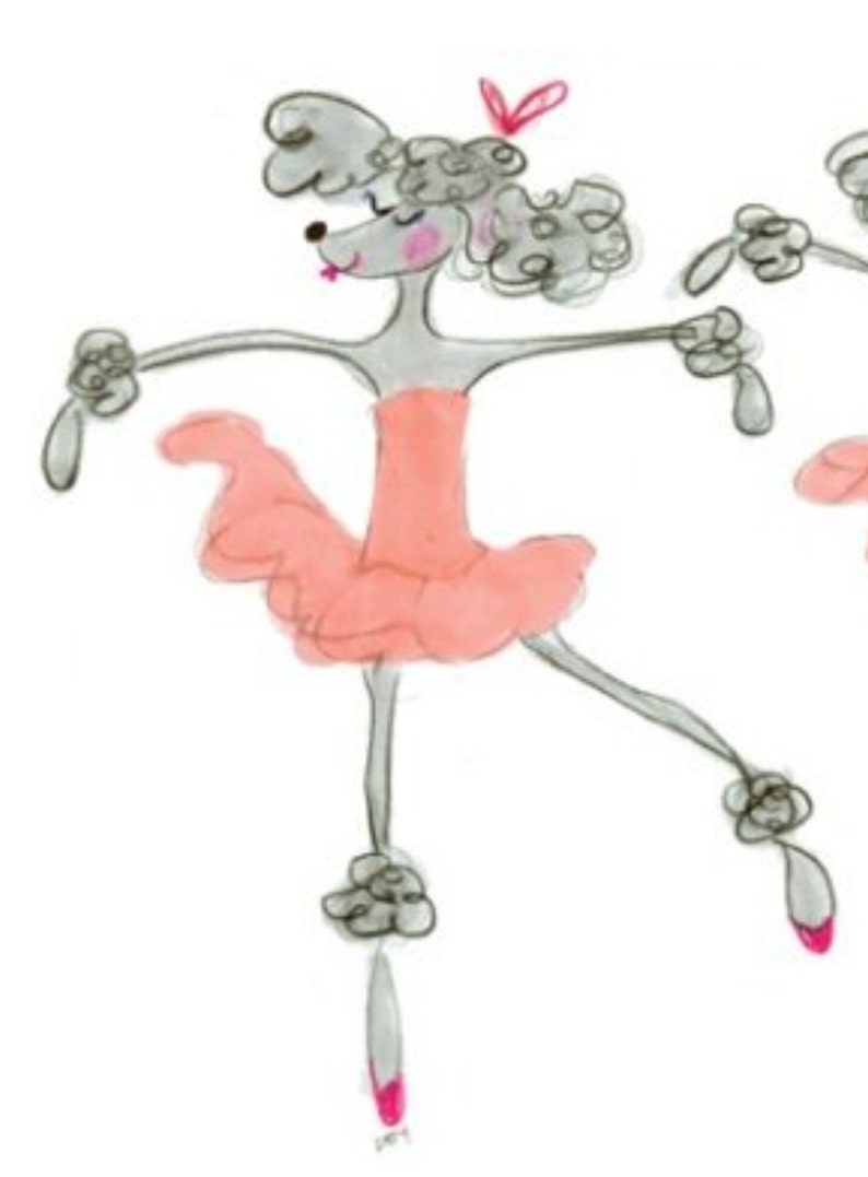 Poodle Dog Art-8x10 Print-illustration-drawing-2 Grey Poodle Ballerinas ...