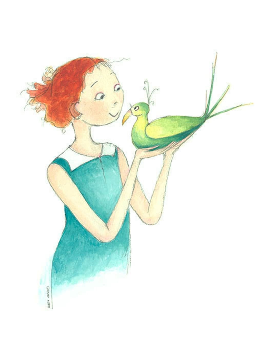 Girl Bird Art-8"x10" Print of Original Illustration-watercolor-painting ...