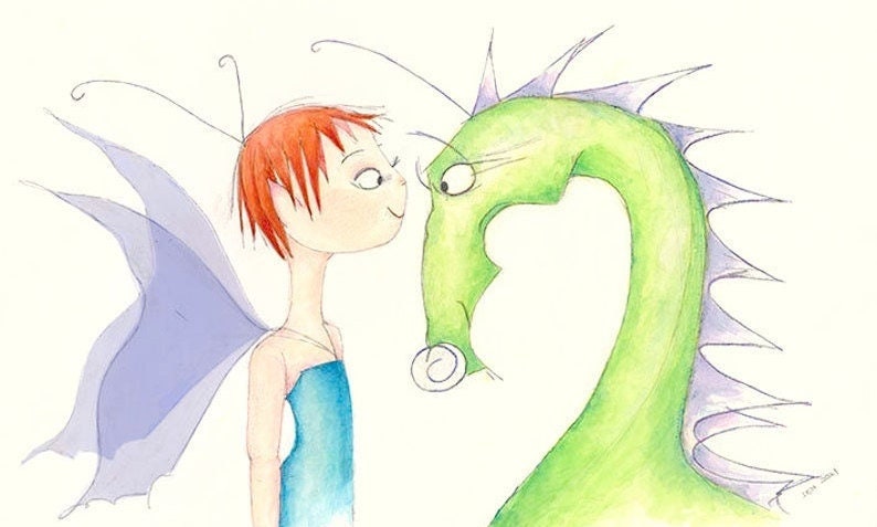 Prints Dragon Pixie Fairy Art-Set of 2 Prints 8x10 of Original ...