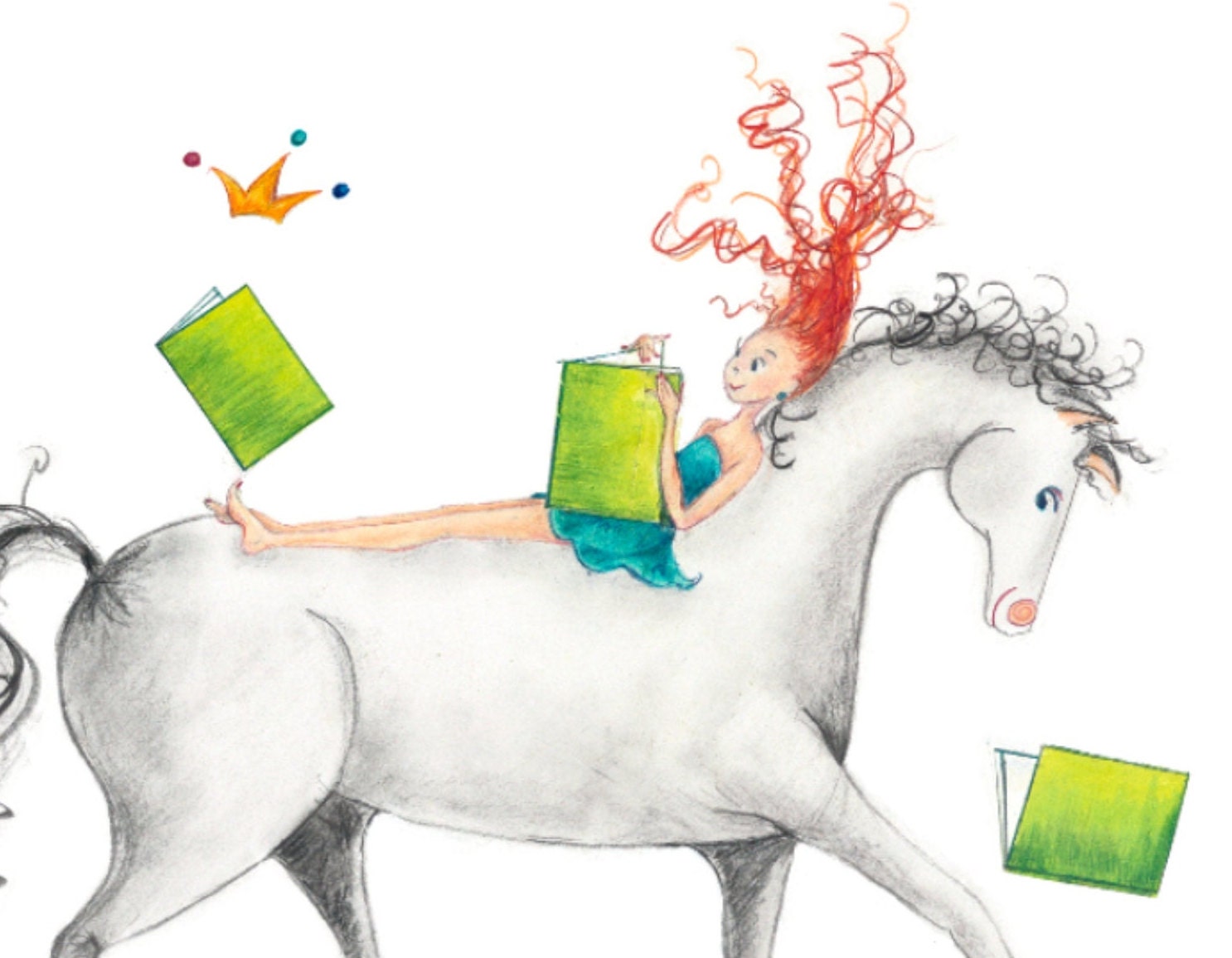 Horse Equestrian Art-8"x10" Print-girl-redhead Ginger-turquoise-green ...