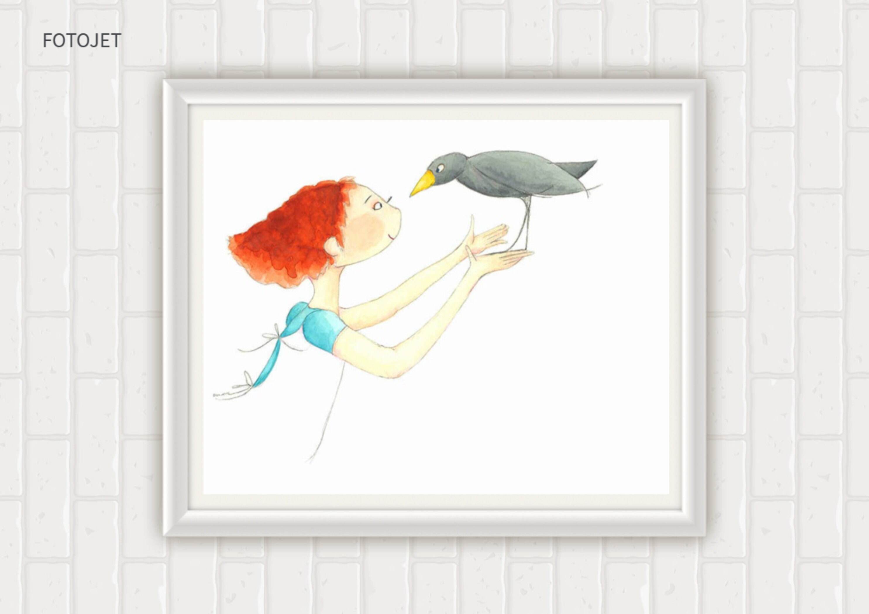 Girl Bird Art-8x10 Print-sing a Song of Sixpence-maid Child-blackbird ...