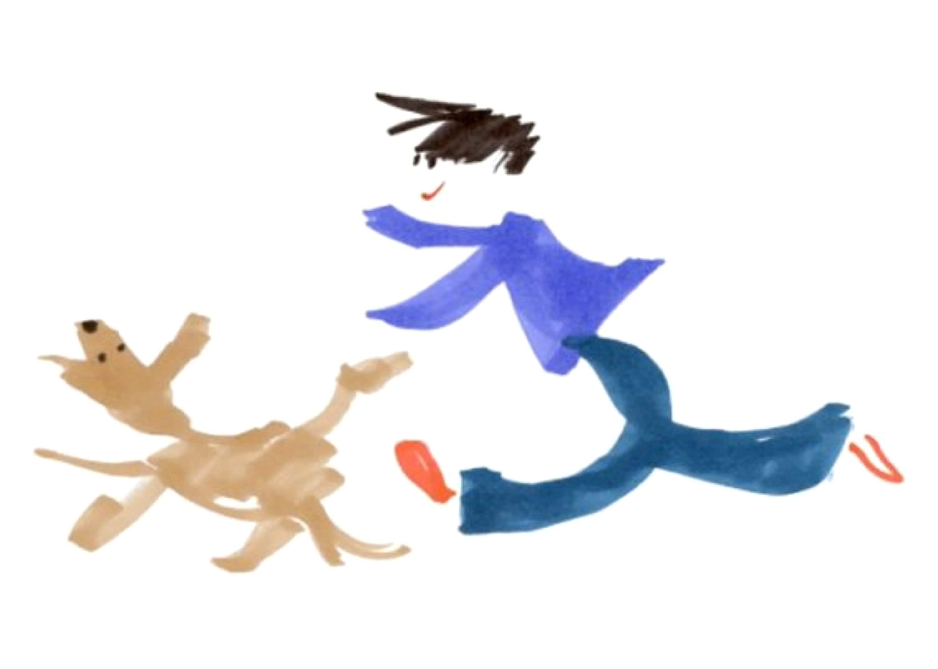 Boy & Dog Art-8"x10" Print-illustration-drawing-boy-black Hair-brown ...