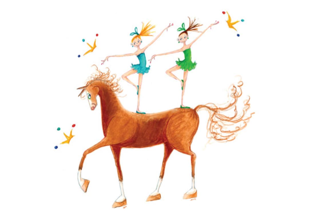 Horse Equestrian Art-8"x10"print of Original Illustration-2 Girls ...