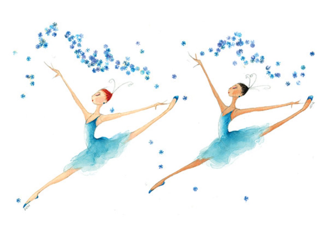 Ballet Dance Art-8"x10" Print-2 Ballerinas Dancers-fairies-blue-leaping ...