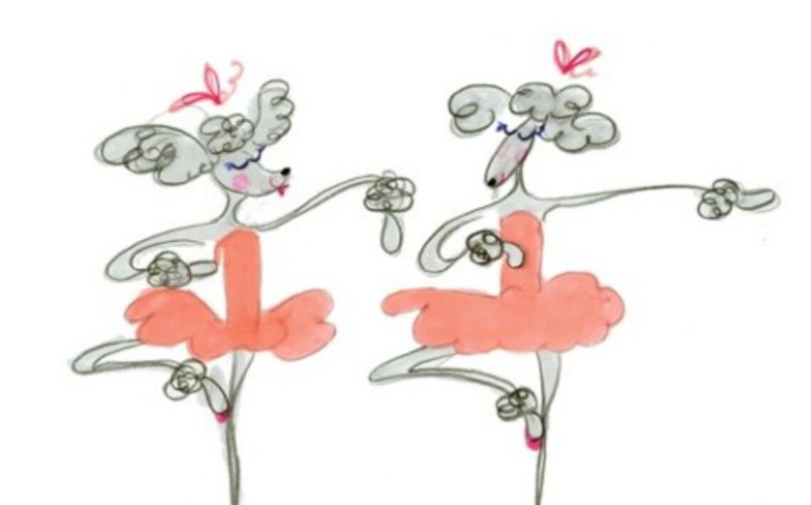 Poodle Ballerinas Art-8"x10" Print-2 Grey Poodle Dancers-coral Tutus ...