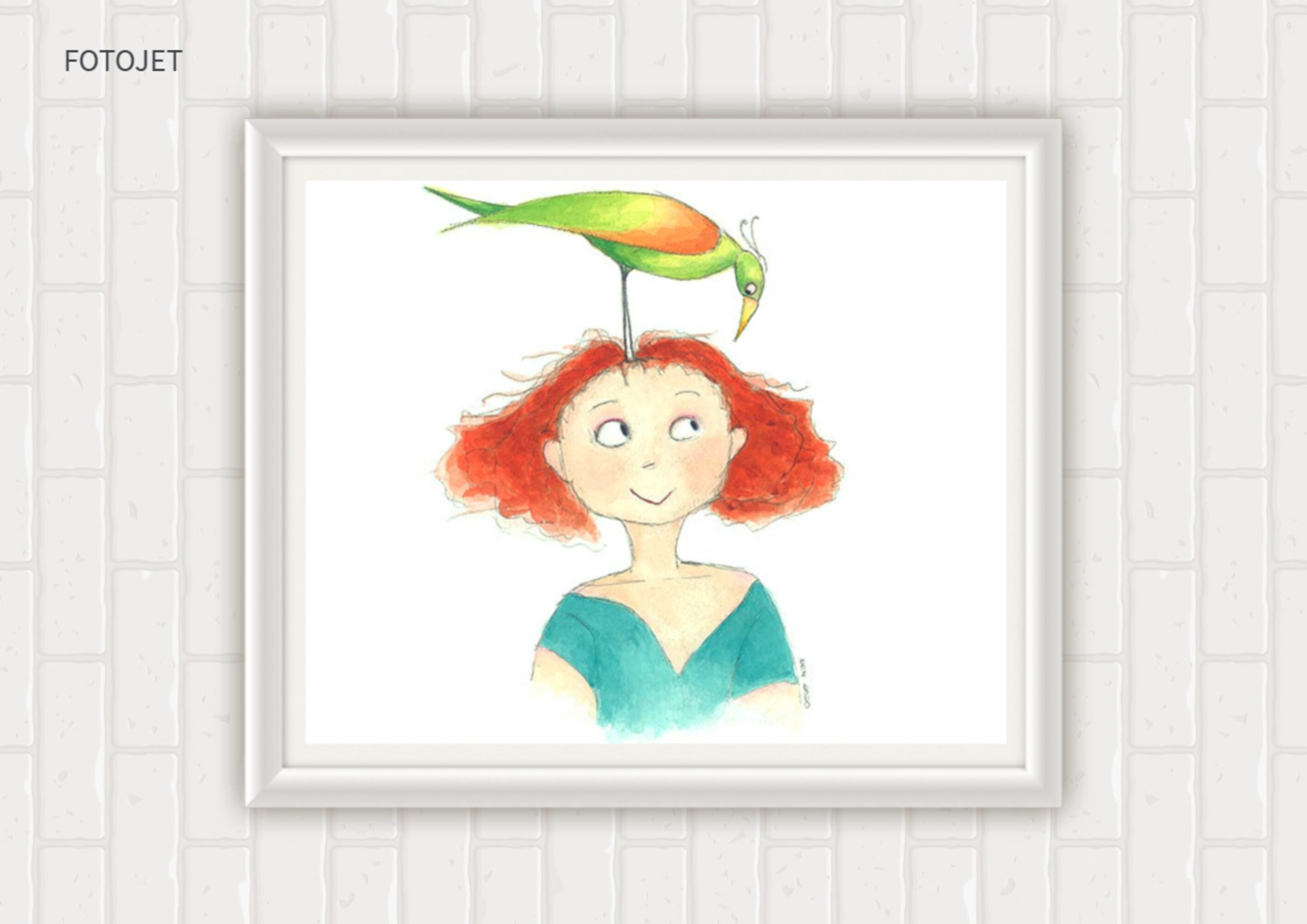 Girl Bird Art Print 8x10girl With Green Bird on - Etsy