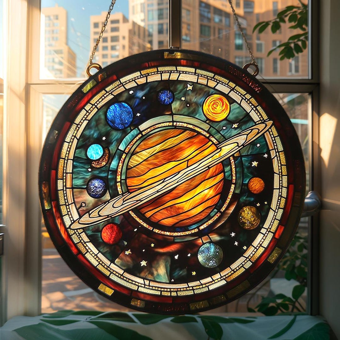 Stained Glass Planet Saturn With Stars – Astronomy Window Panel Gift ...