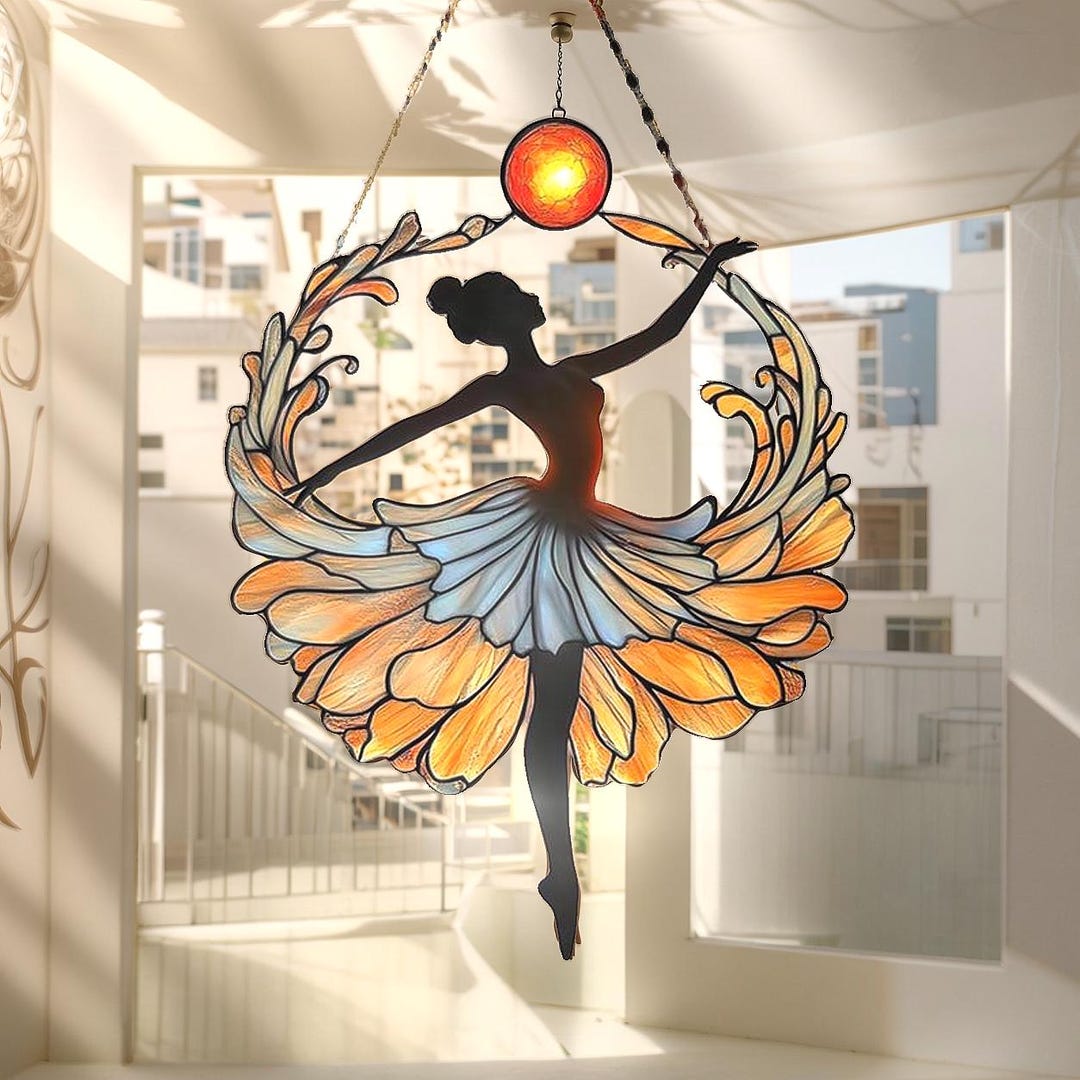 Sunset Ballet Suncatcher – Ballerina Twirl Stained Glass Ornament ...