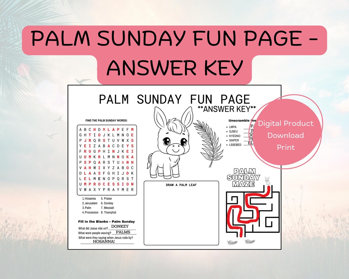 Palm Sunday Fun Page Activity Sheet for Palm Sunday Holy Week Fun ...