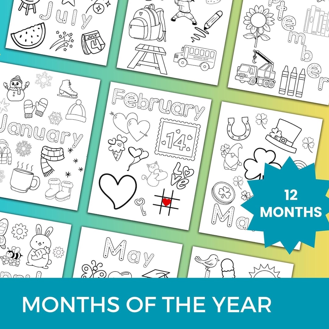 Months of the Year Coloring Pages, Learn the Months, 12 Month ...