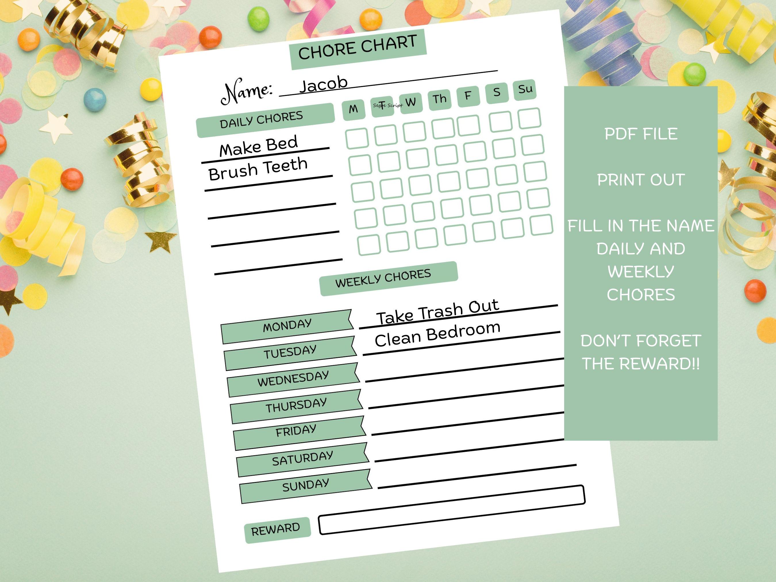 Printable Kids Daily Weekly Chore Chart, Reward Chart for Kids, Kids to ...