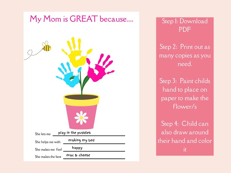Mothers Day Child Handprint, Mothers Day Keepsake, Handprint Flower ...
