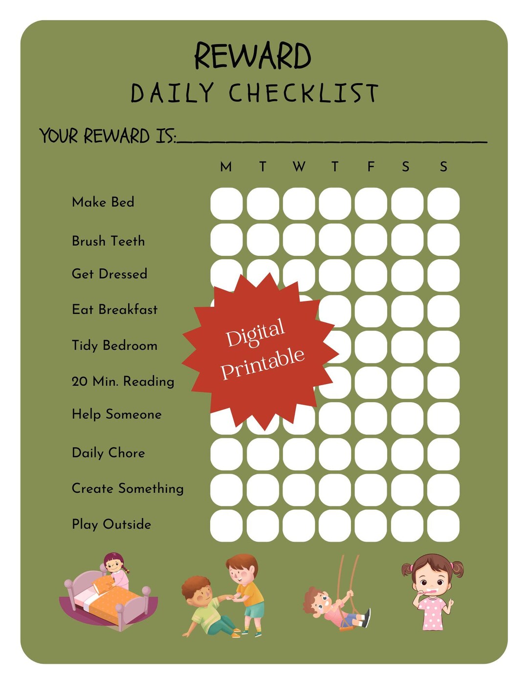 Printable Daily Reward Checklist for Kids Fun Kids Daily Checklist ...