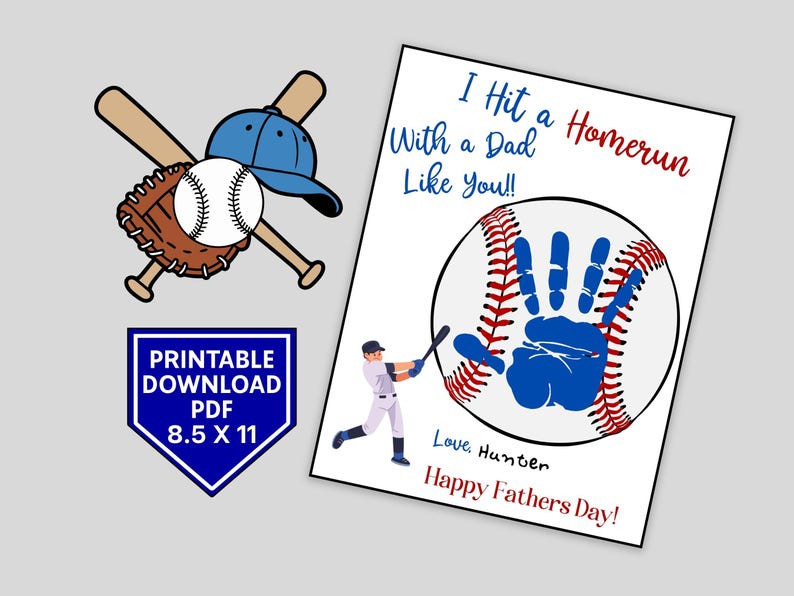 Fathers Day Baseball Handprint, Baseball Handprint Craft, Baseball Dad ...