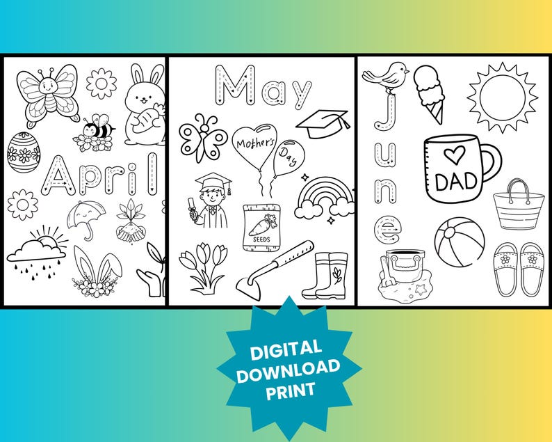 Months of the Year Coloring Pages, Learn the Months, 12 Month ...