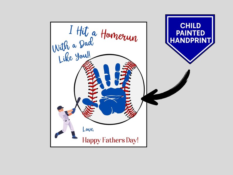 Fathers Day Baseball Handprint, Baseball Handprint Craft, Baseball Dad ...