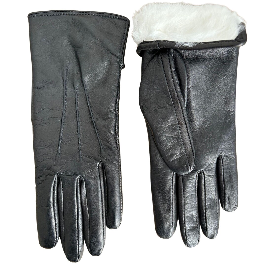 Women's Lambskin Winter Gloves Rabbit Fur-lined Black - Etsy