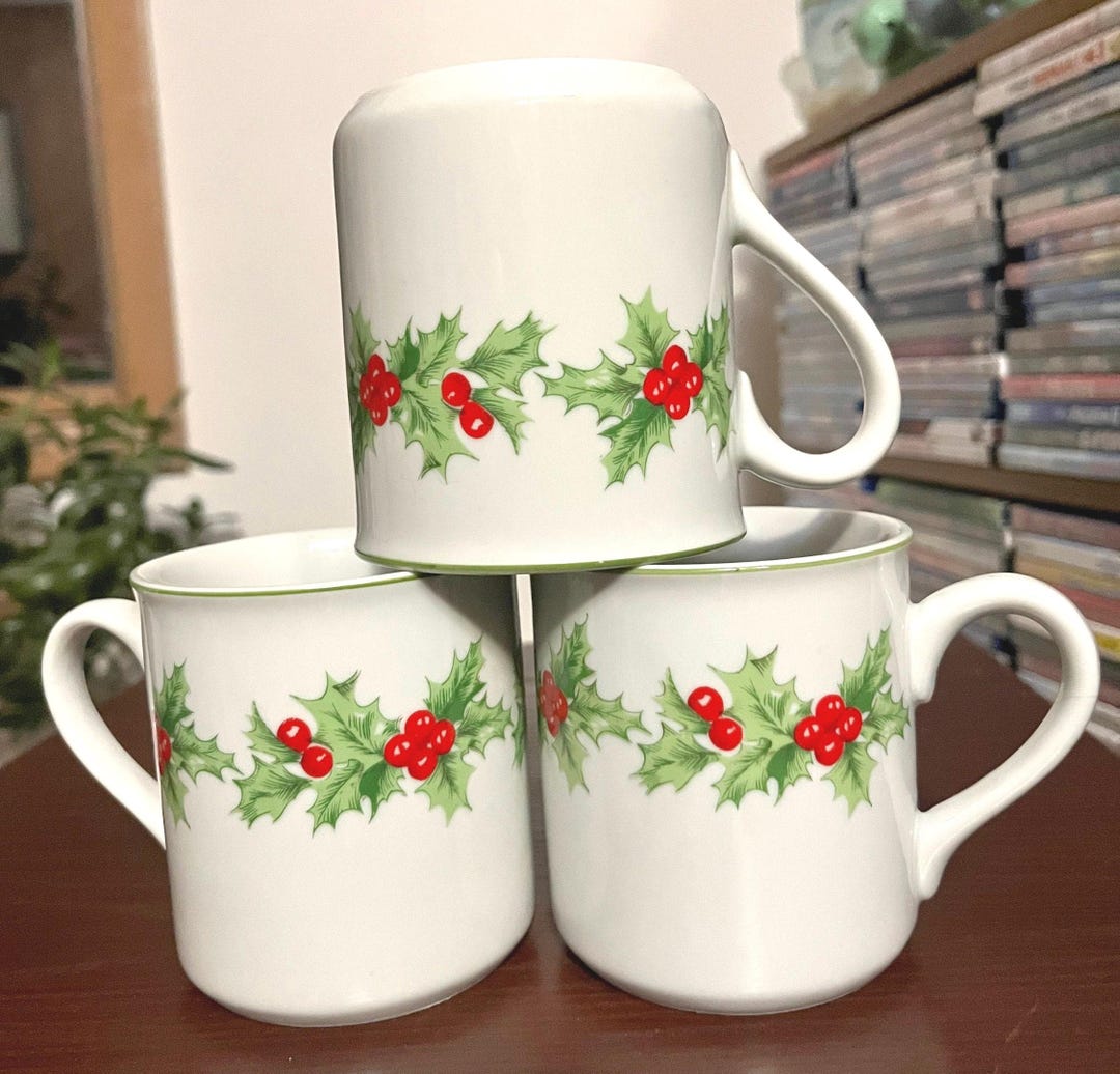 Schmidt Holly Leaf and Berry Mugs-set of 3 - Etsy
