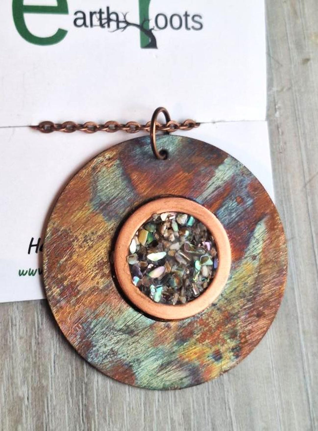 Boho Style Fire Painted Copper and Abalone Shell Pendant//statement ...