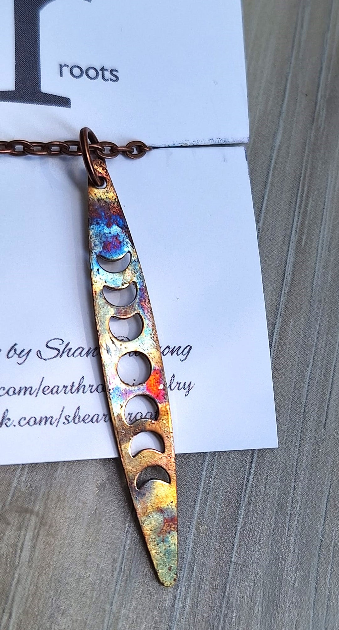 Minimalist Fire Painted Copper Moon Phases Pendant//fire Painted Copper ...