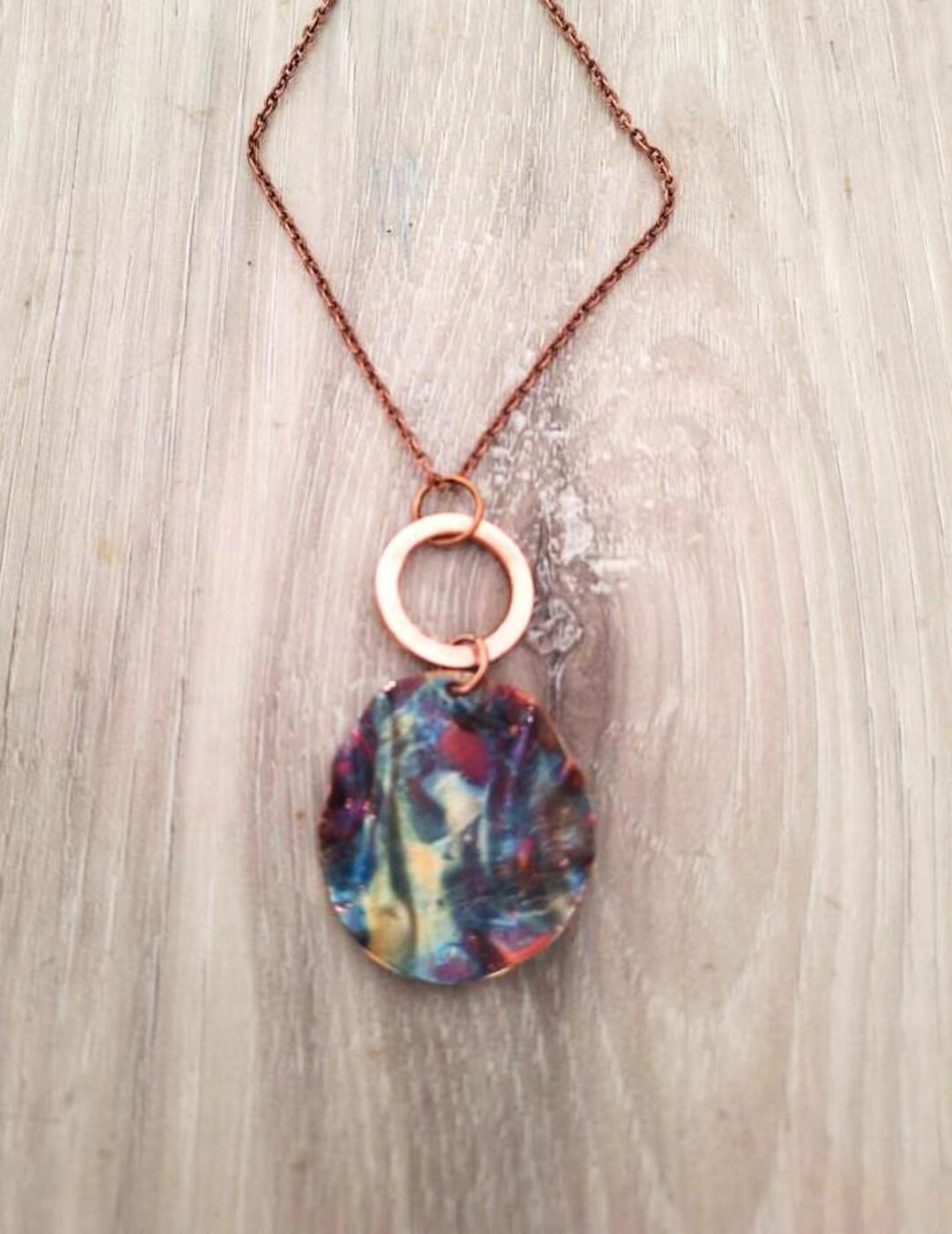 Boho Style Fire Painted Textured Copper Pendant Necklace//copper ...