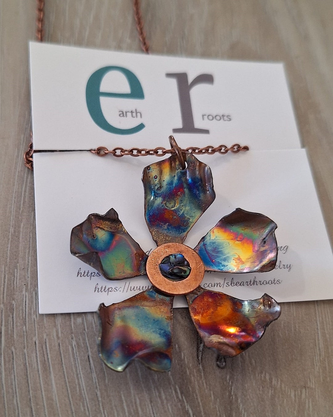 Boho Style Fire Painted Copper Flower Pendant Necklace//fire Painted ...
