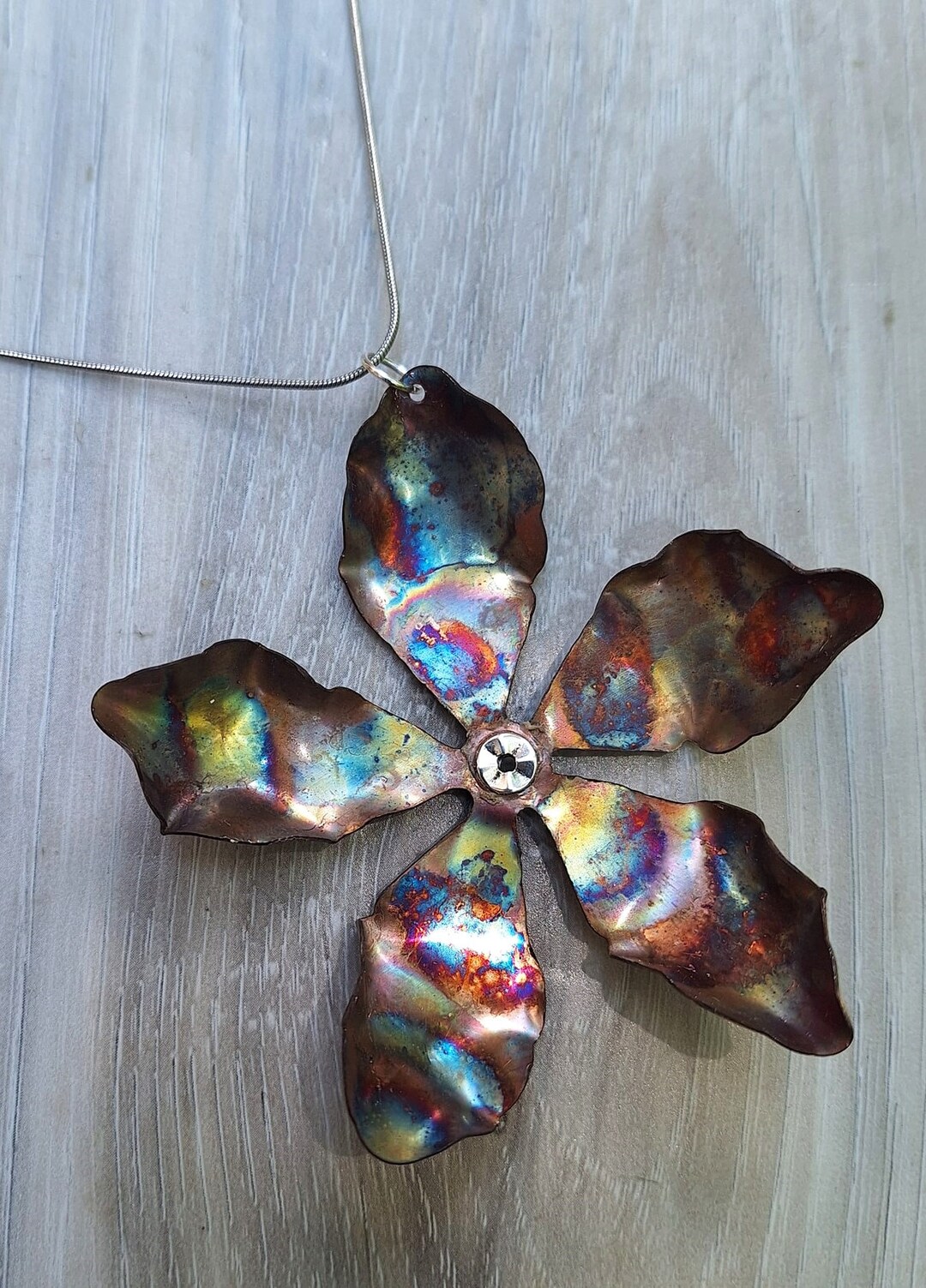 Boho Style Statement Fire Painted Copper Flower Pendant//fire Painted ...