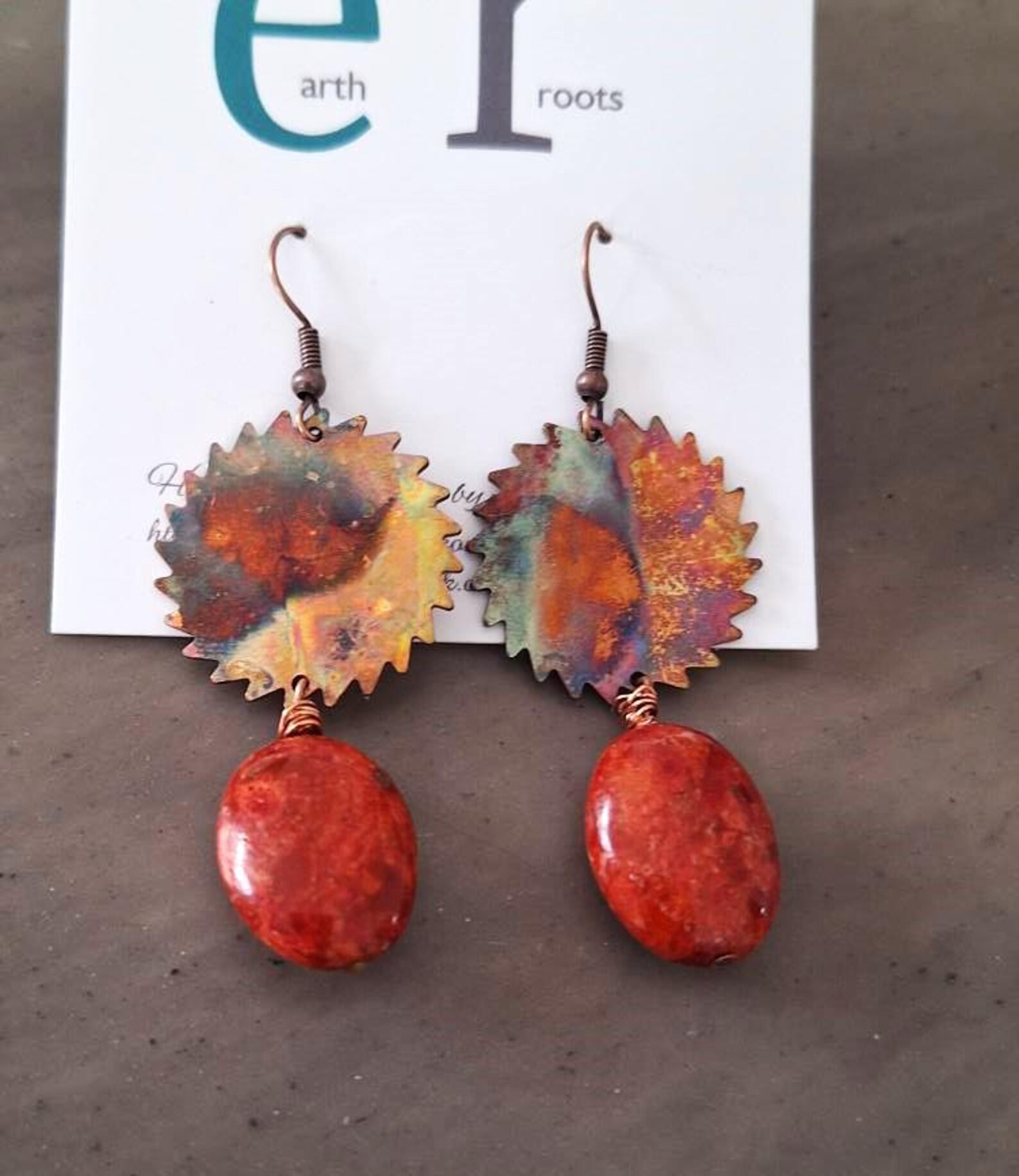 Boho Style Fire Painted Copper and Carnelian Gemstone Earrings//fire ...