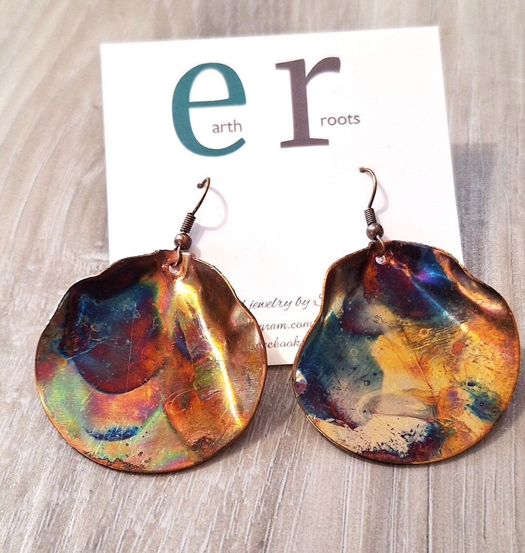 Boho Style Fire Painted Copper Disc Earrings//copper - Etsy