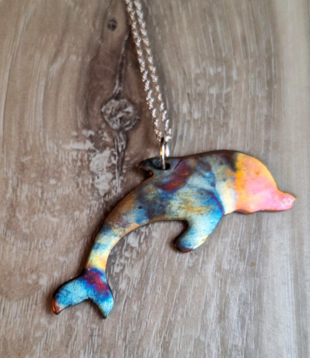 Fire Painted Copper Dolphin Pendant Necklace//dolphin Pendant//fire ...
