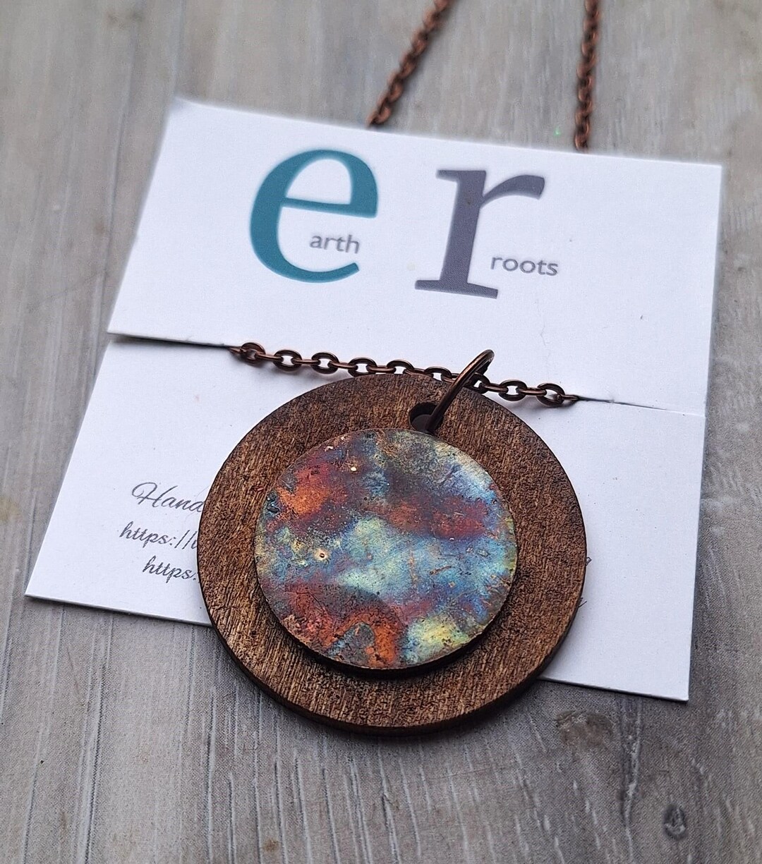 Boho Rustic Fire Painted Copper and Wood Pendant//fire Painted Copper ...