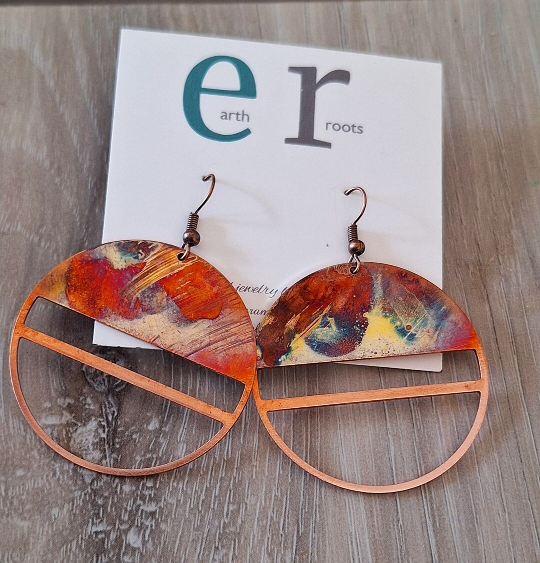 Large Fire Painted Copper Circle Earrings//copper Earrings//fire ...
