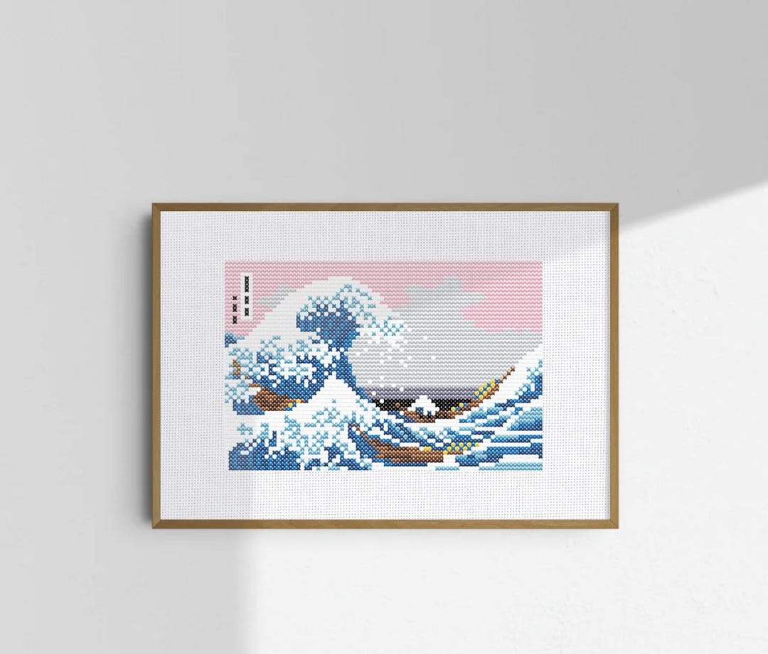 The Great Wave off Kanagawa Cross Stitch Pattern Hokusai Japanese Painting Ocean Printable ...
