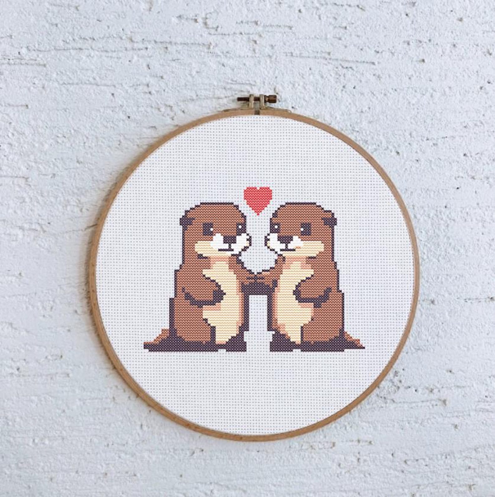 Love Otter Valentine Cross Stitch Pattern, Simple Original Design (PDF ...