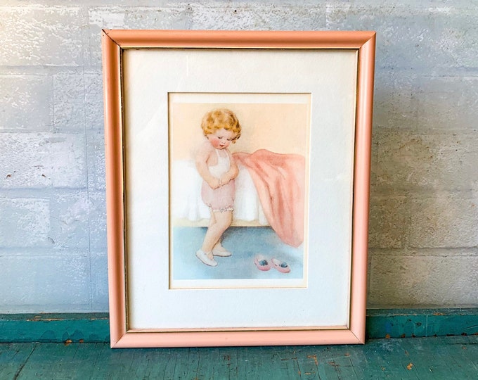 Vintage Print of Little Girl Dressing in a Pink and Metallic Frame ...